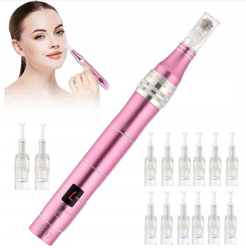 DERMA PRO Bezprzewodowy Derma Pen urządzenie do Mezoterapii + 12 ...